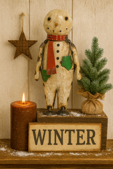 Vintage Metal Snowman - Creating Country Decor