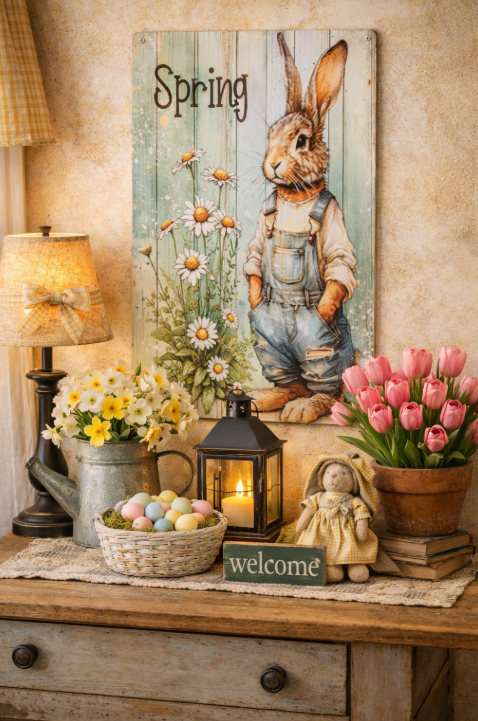 Spring Bunny with Daisies Sign - Creating Country Decor