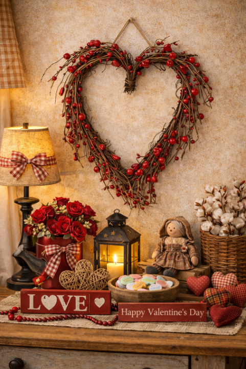 Twig Sweethearts & Red Berries Heart Wreath - Creating Country Decor